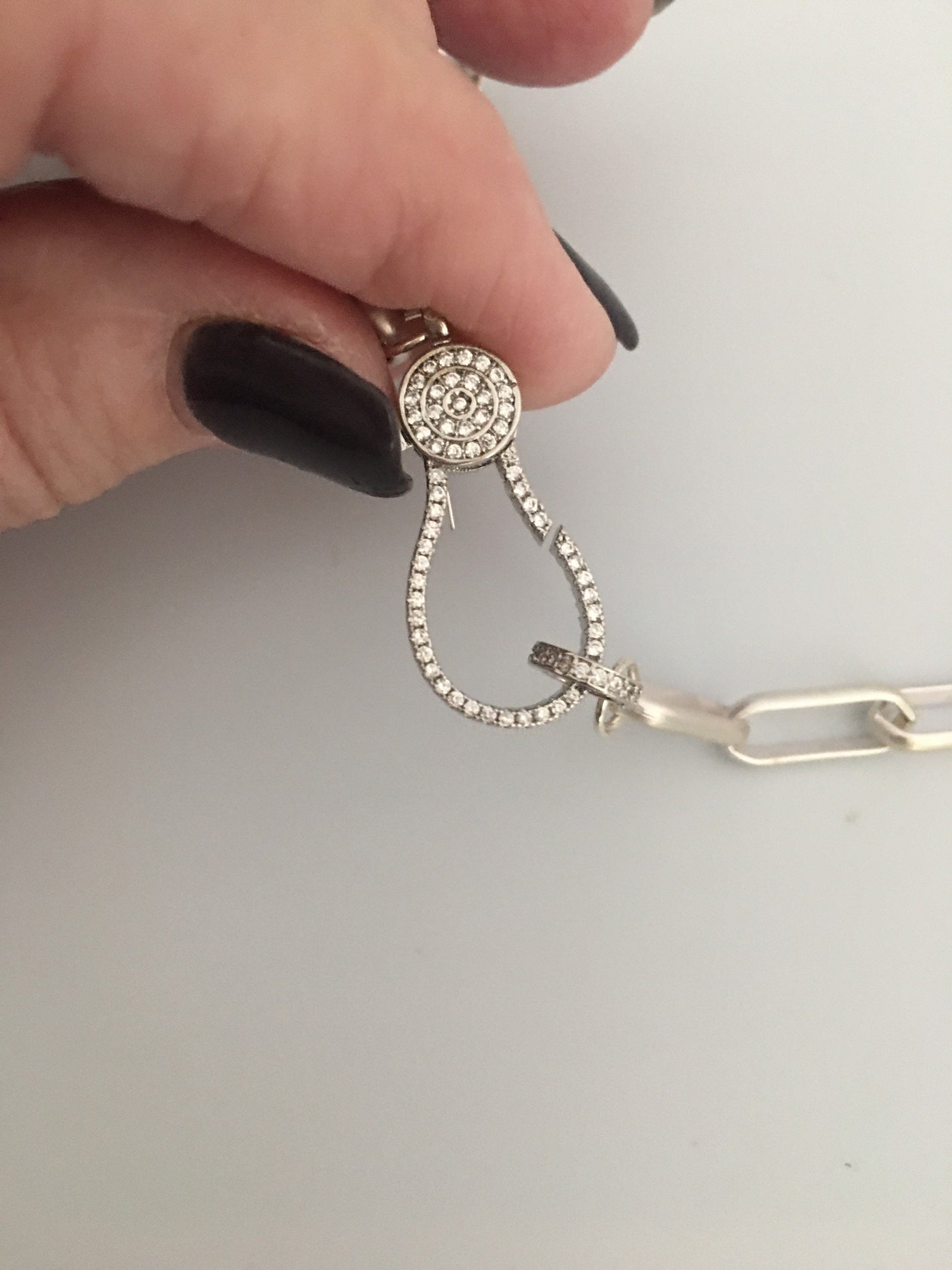 Matte Silver Paperclip Chain Necklace: Pave Lobster Clasp ...