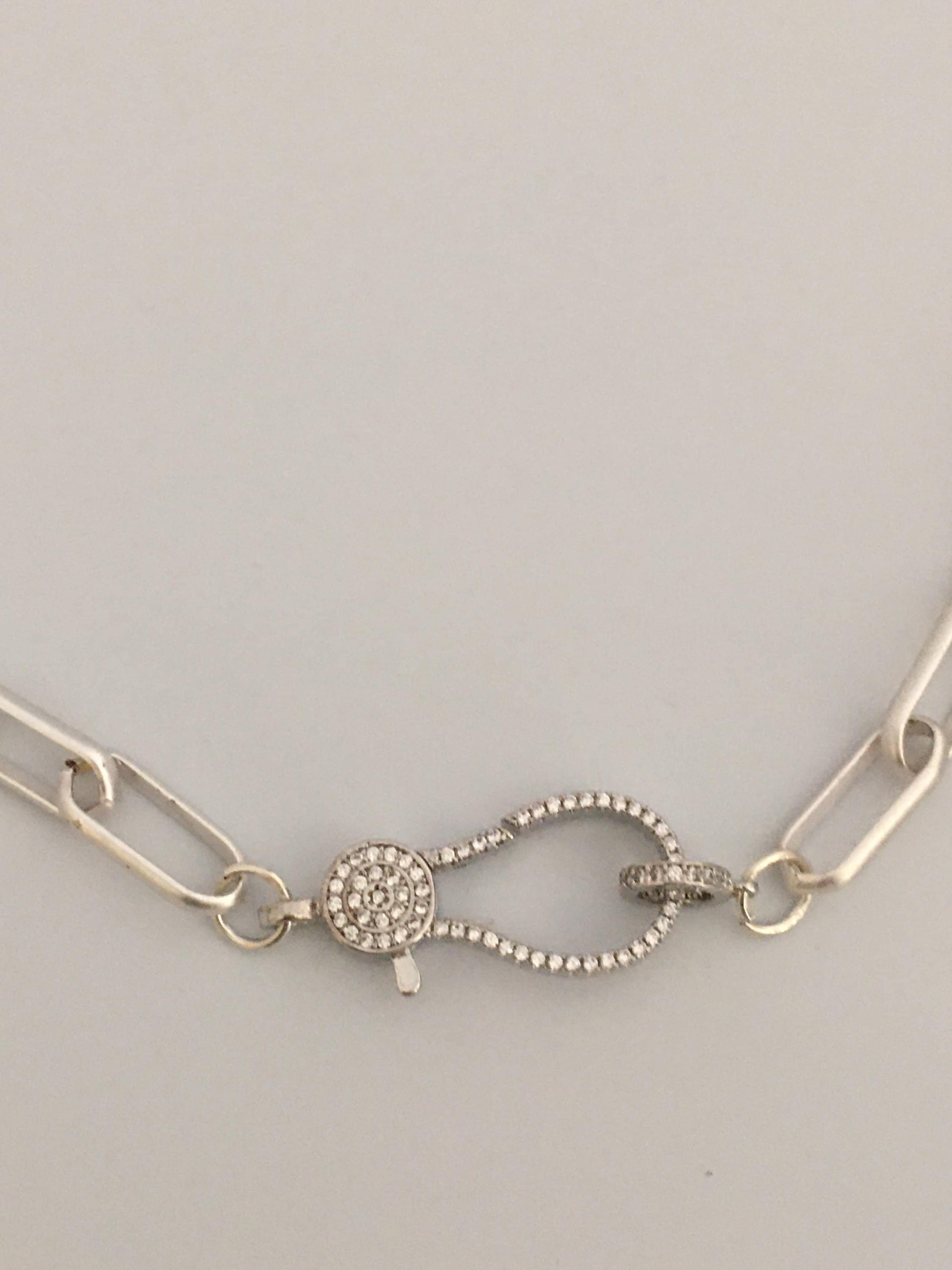 Matte Silver Paperclip Chain Necklace: Pave Lobster Clasp ...